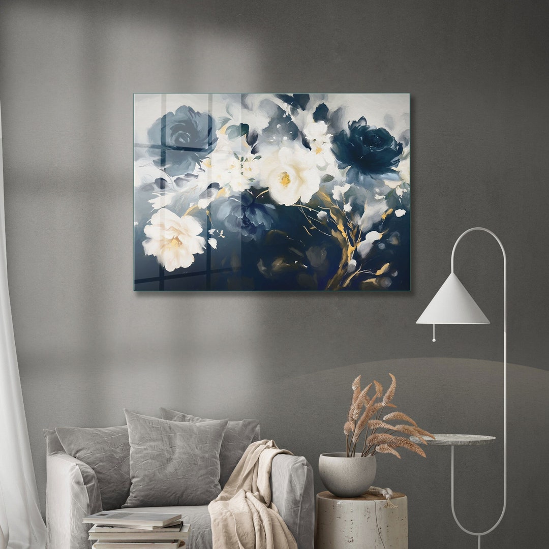 Glass Wall Art, Rose Flowers Wall Art, Tempered Glass Wall Art, Large ...