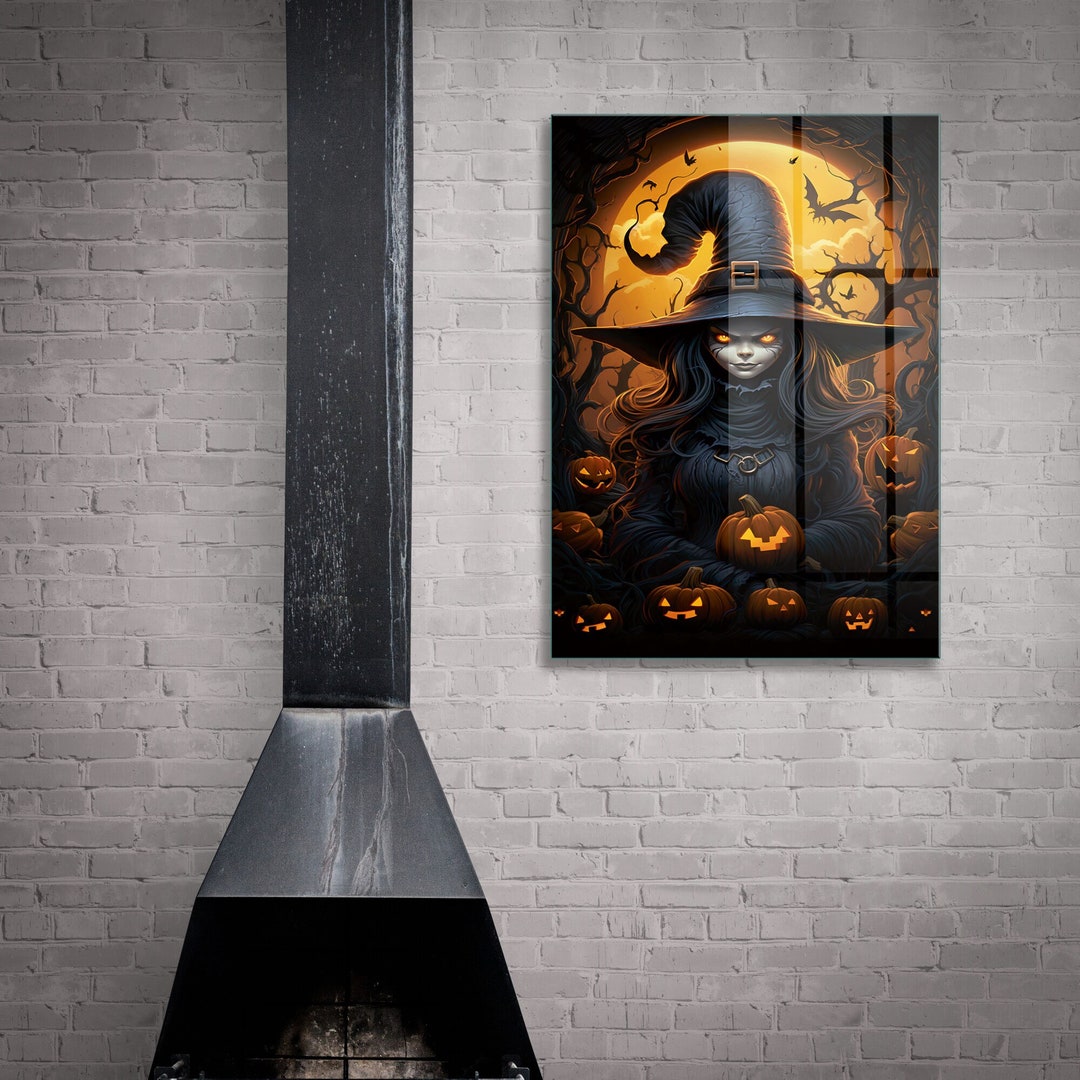 Glass Wall Art, Surreal Witch Wall Art, Tempered Glass Wall Art, Wall ...