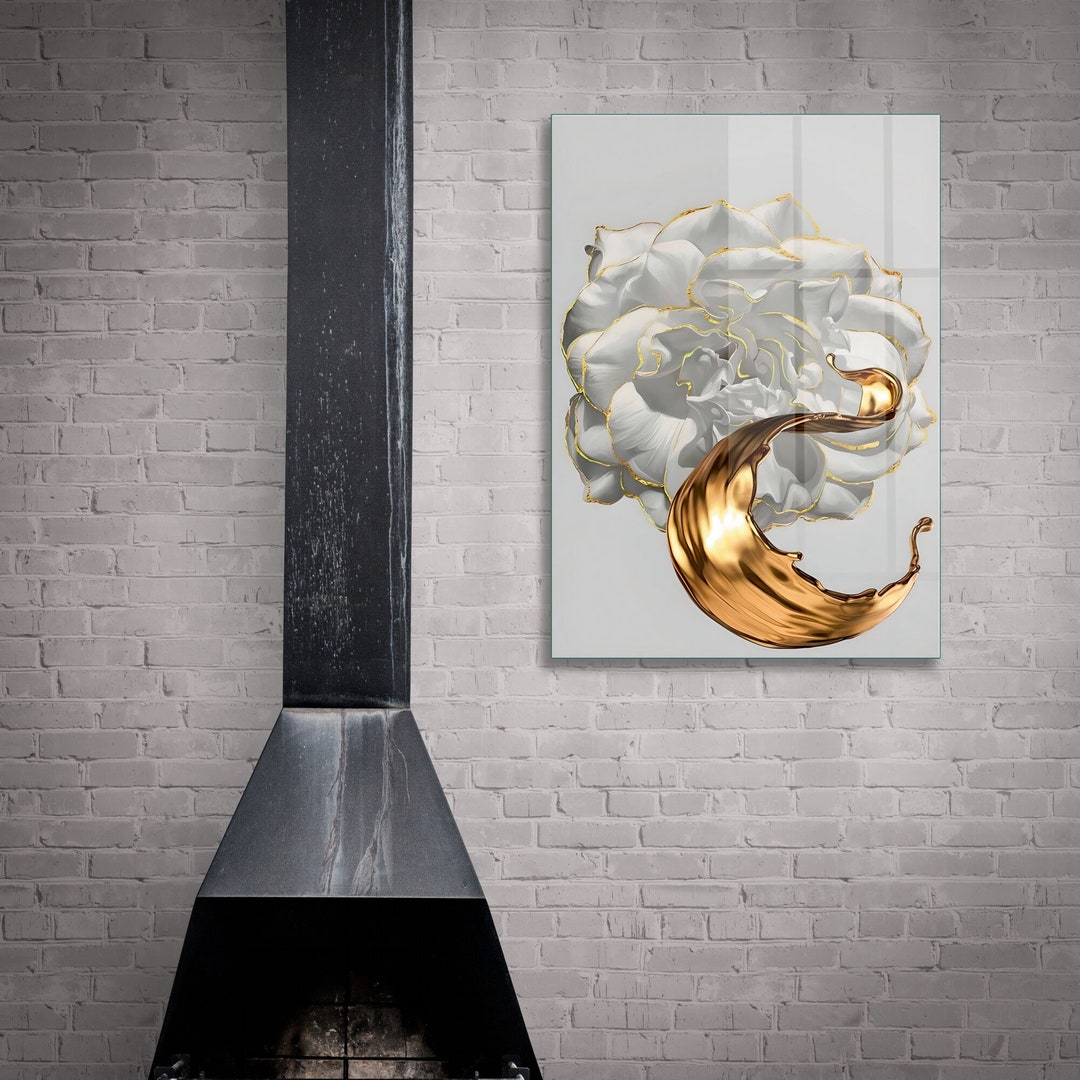 Glass Wall Art Abstract White Rose Wall Art Tempered Glass - Etsy