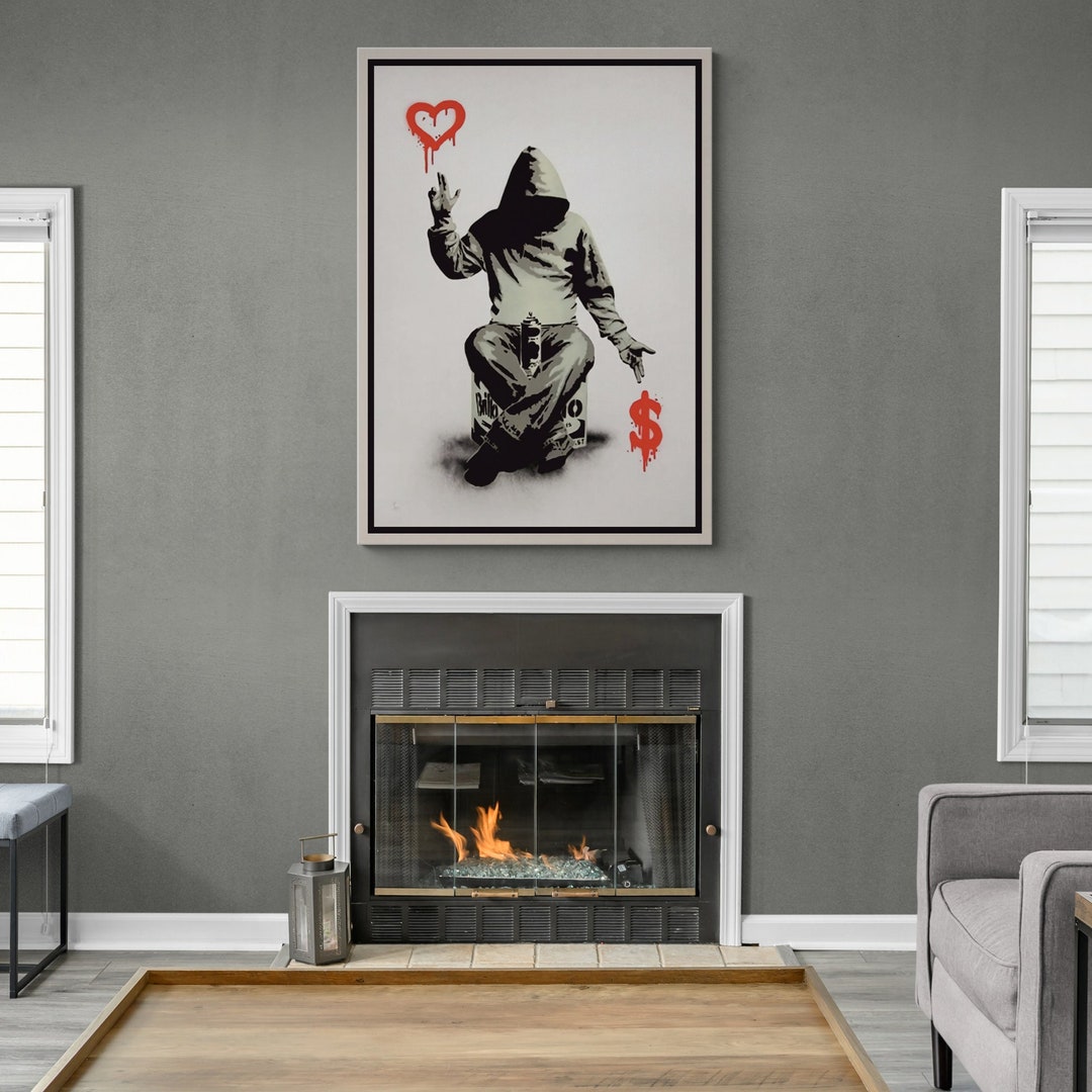 Banksy Love or Money Framed Canvas, Street Graffiti Art - Etsy