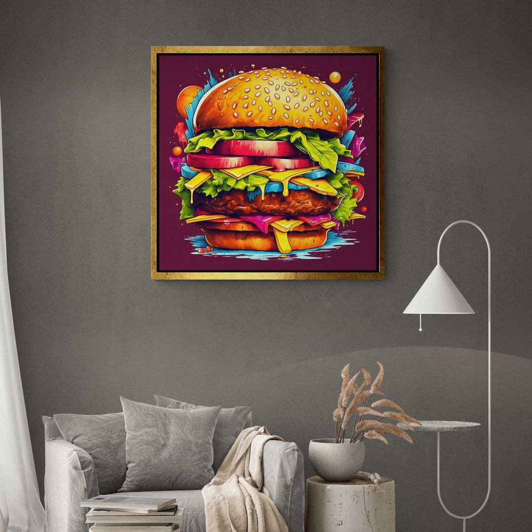 Pop Art Burger Framed Canvas, Kitchen Restaurant Wall Decor - Etsy