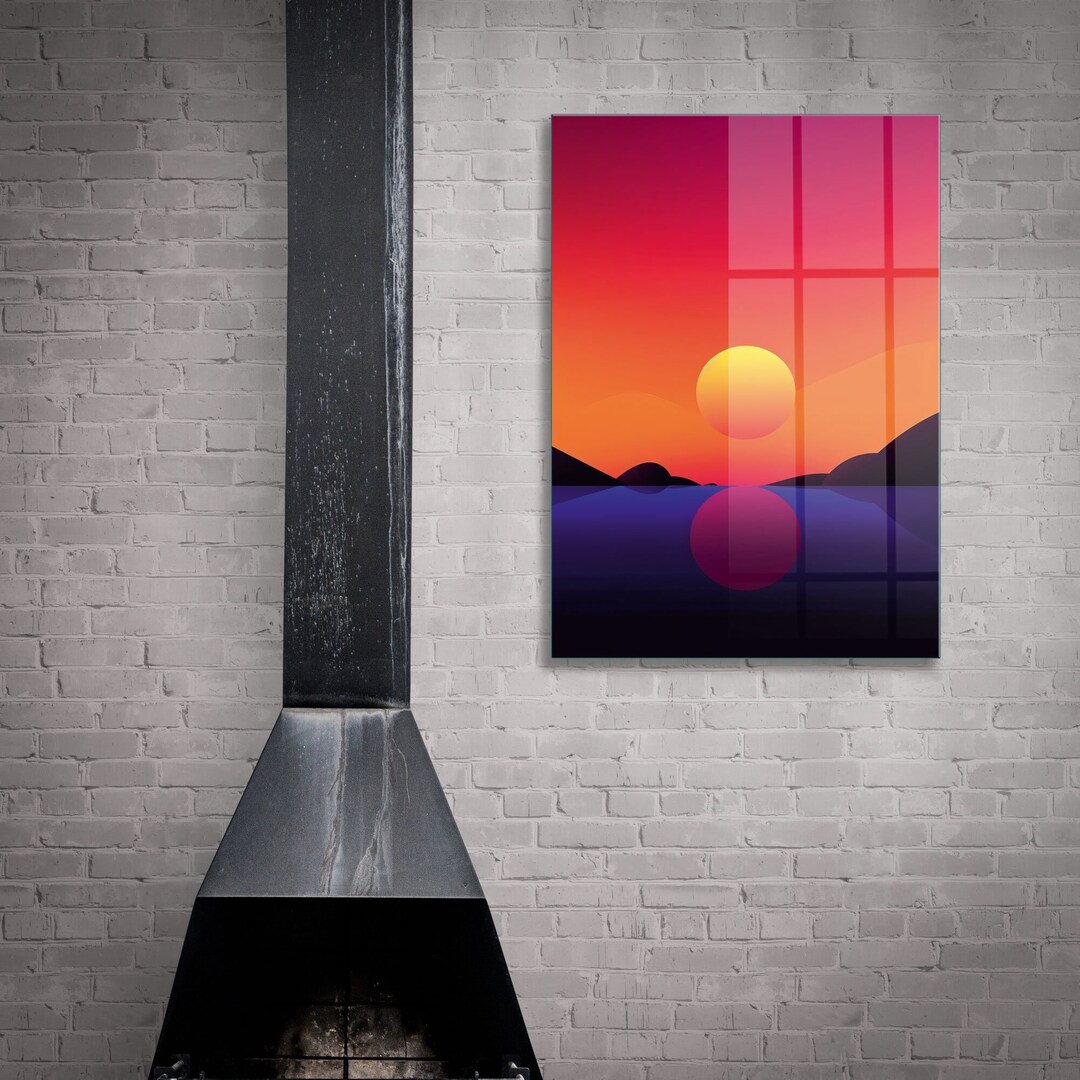 Glass Wall Art, Abstract Sun Wall Art, Tempered Glass Wall Art, Large ...