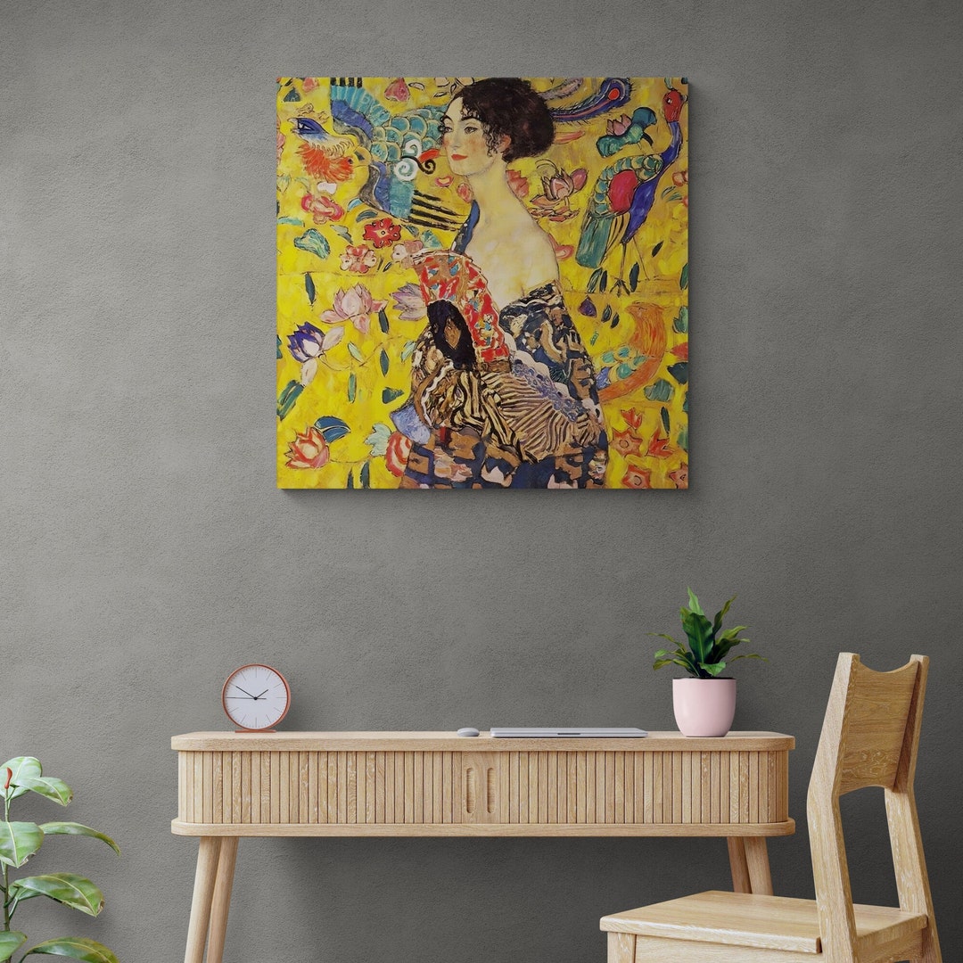 Gustav Klimt Framed Canvas, Lady With A Fan Wall Art, Lady With Fan by ...