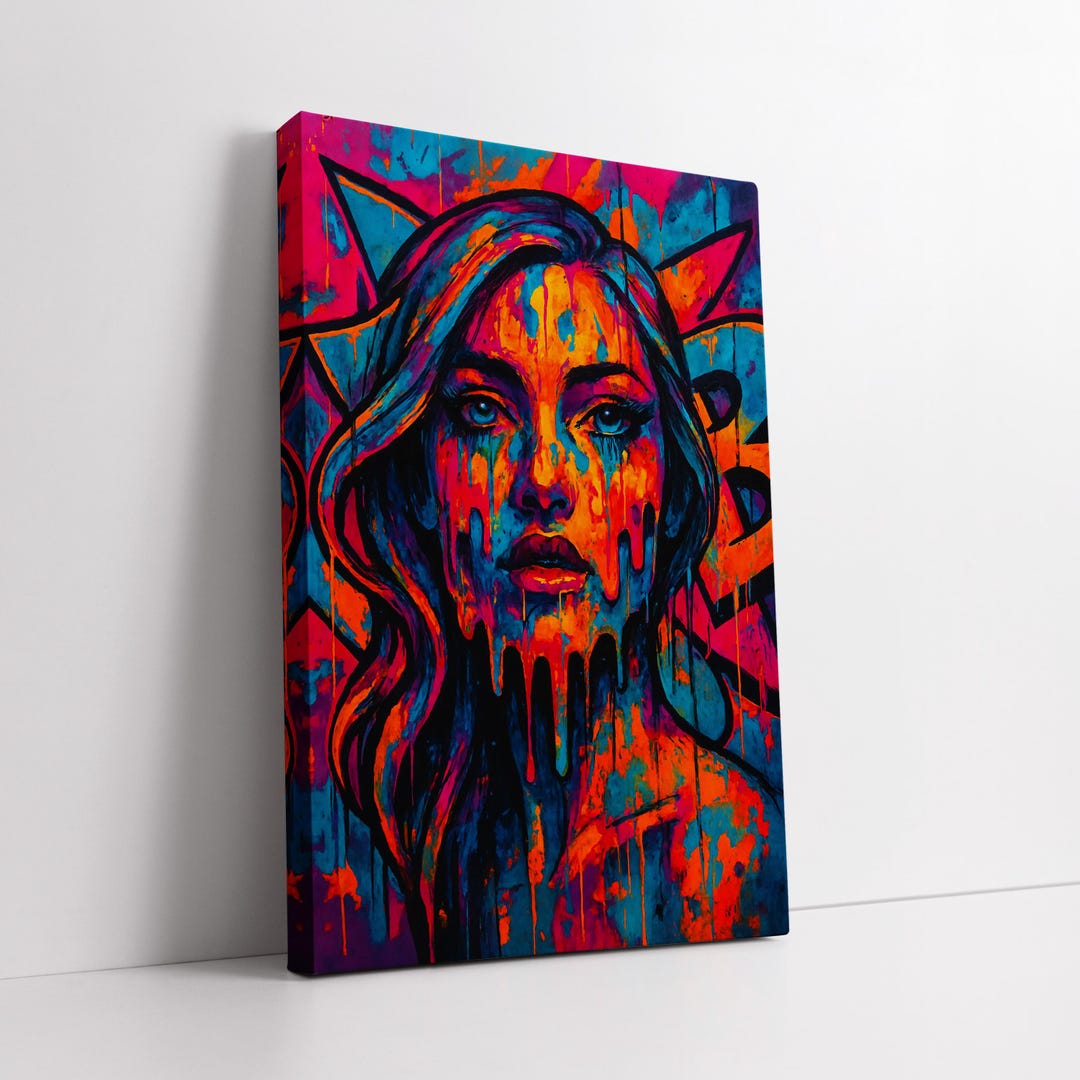 Melting Woman Face Graffiti Canvas Wall Art – Abstract Dripping Paint ...