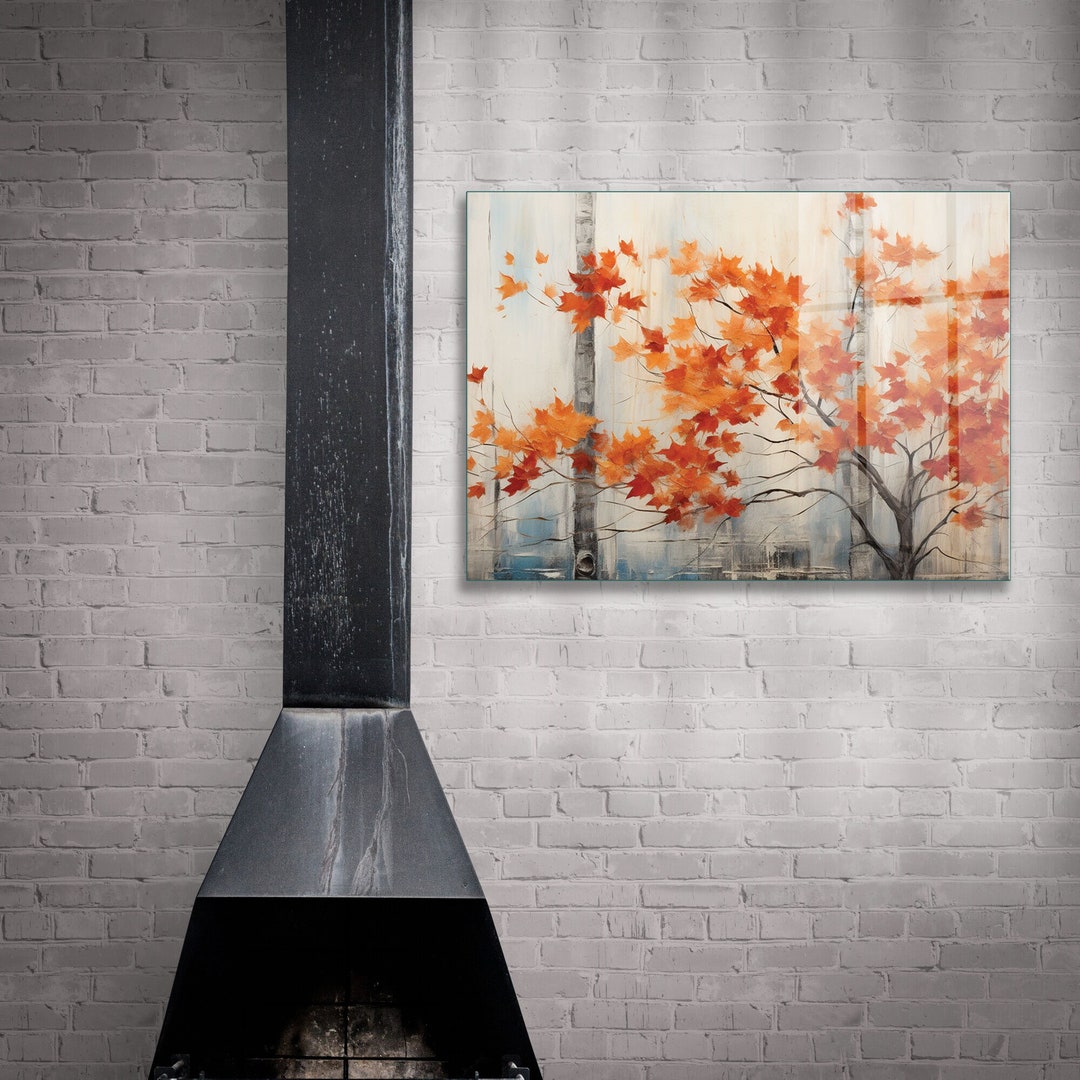 Glass Wall Art, Autumn Tree Wall Art, Tempered Glass Wall Art, Large ...