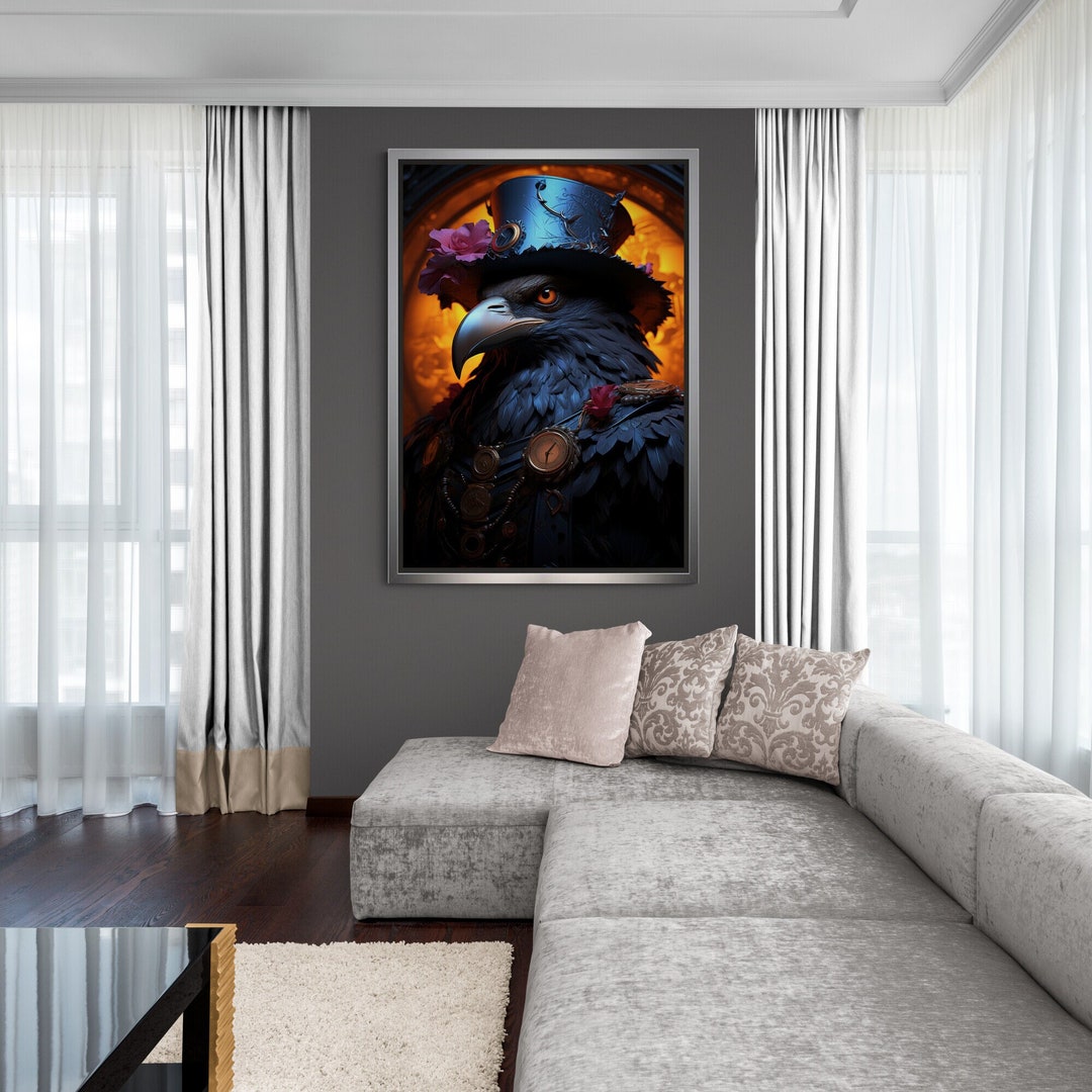 Surreal Crow Framed Canvas, Animal Wall Art, Crow Portrait Canvas ...