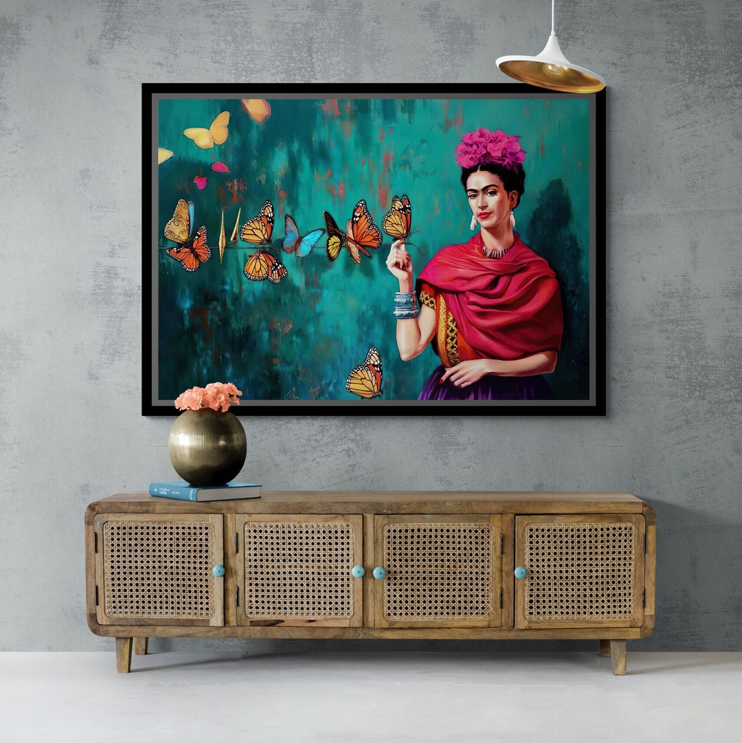 Frida Kahlo Framed Canvas, Butterfly Wall Art, Frida Kahlo Canvas ...