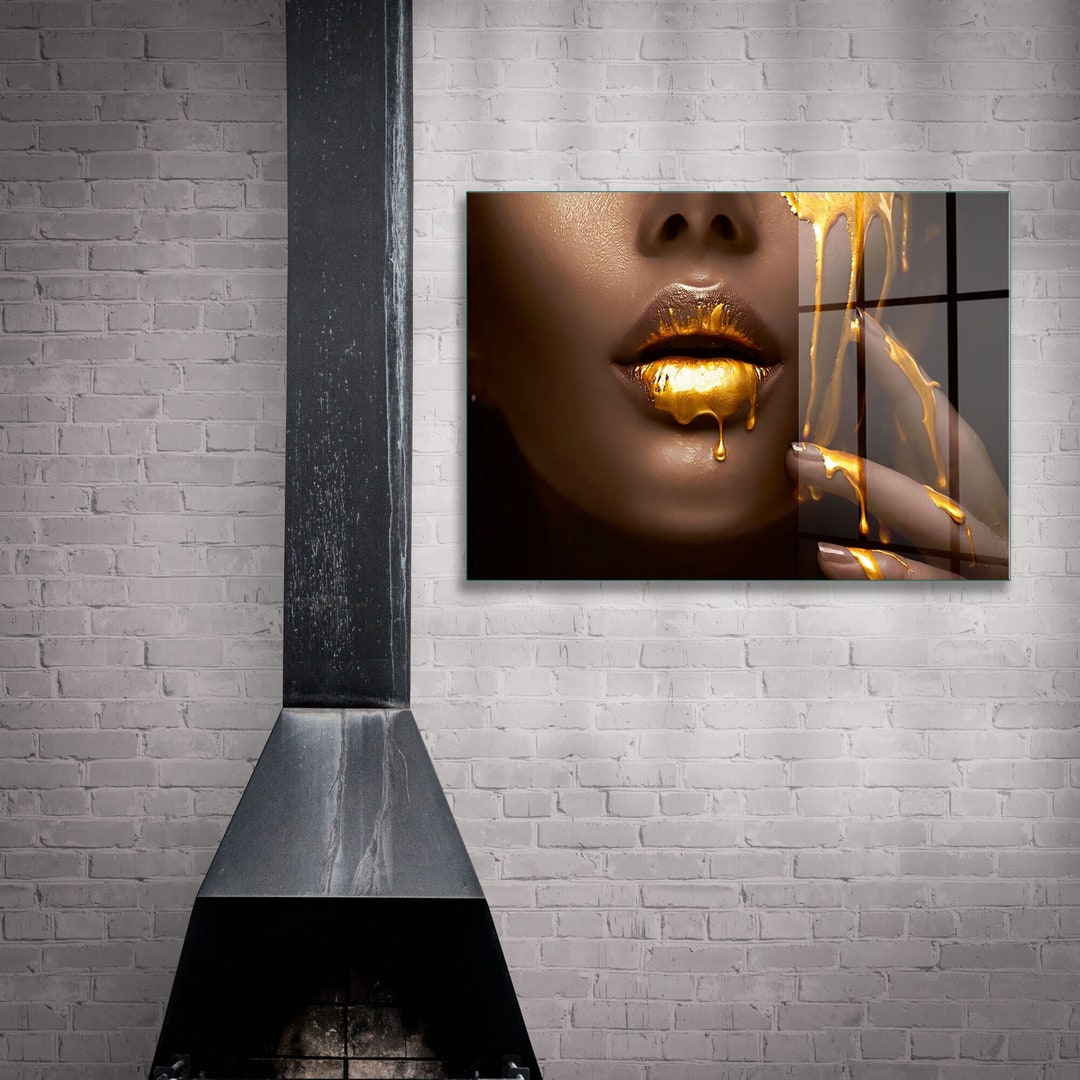 Glass Wall Art, Gold Lips Wall Art, Tempered Glass Wall Art, Wall Hangings, Large Art, African ...