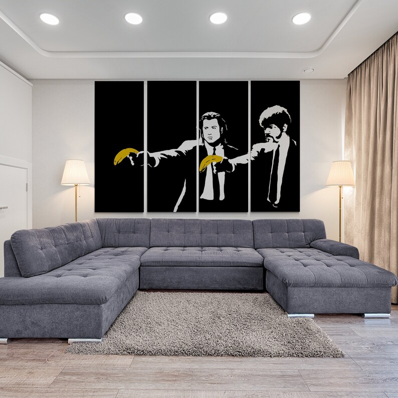 Banksy Pulp Fiction Canvas, Graffiti Movie Wall Art, Framed Canvas ...