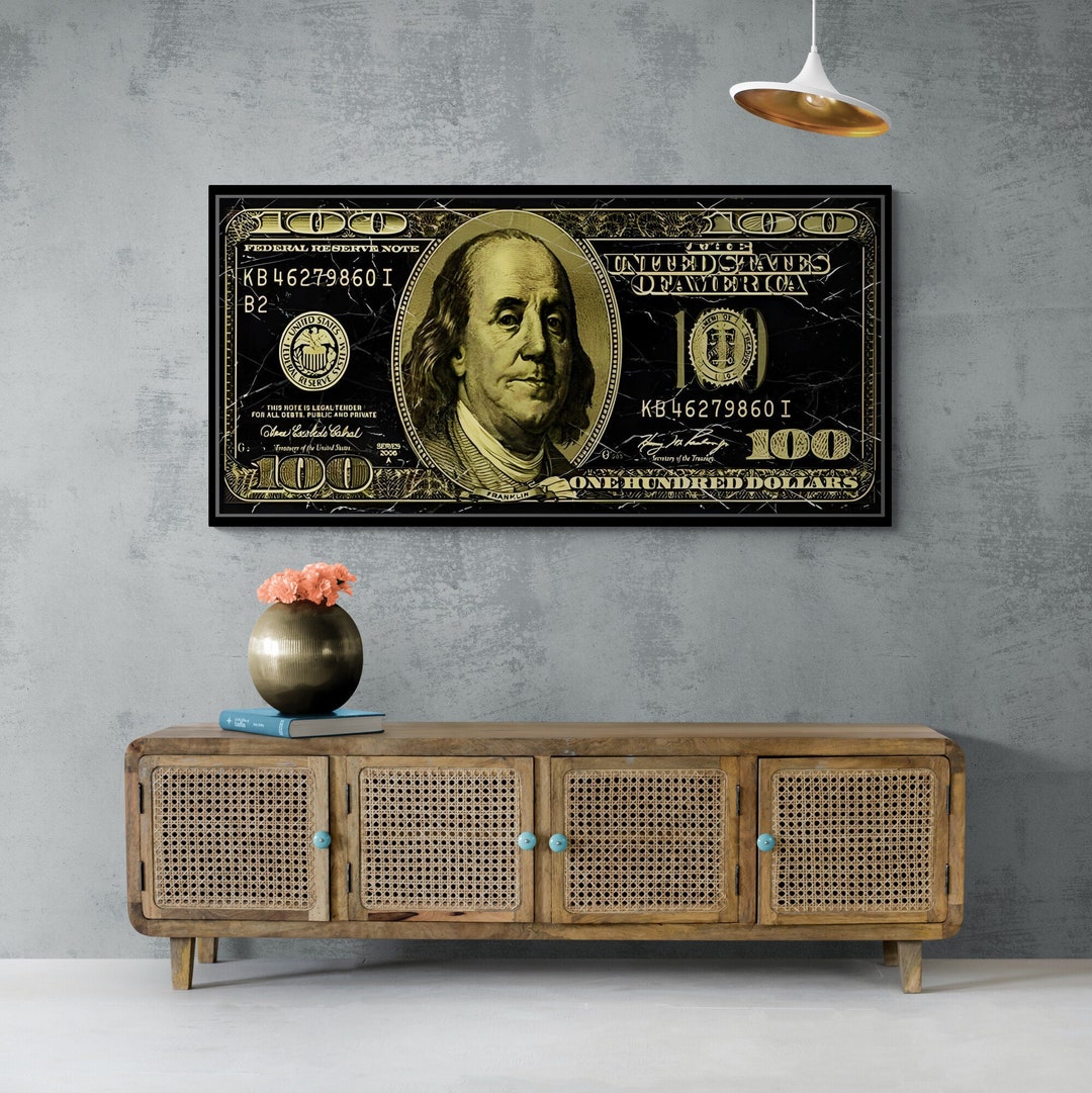 Dollar Money Wall Art, 100 Dollar Bill Framed Canvas, Money Picture ...