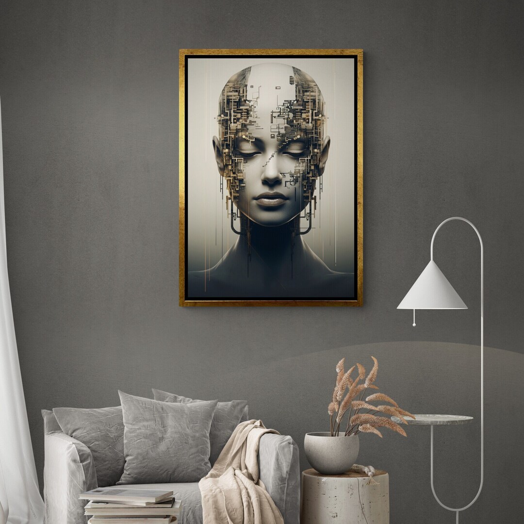 Surreal Human Canvas, Human Face Wall Art, Large Wall Art, Contemporary ...
