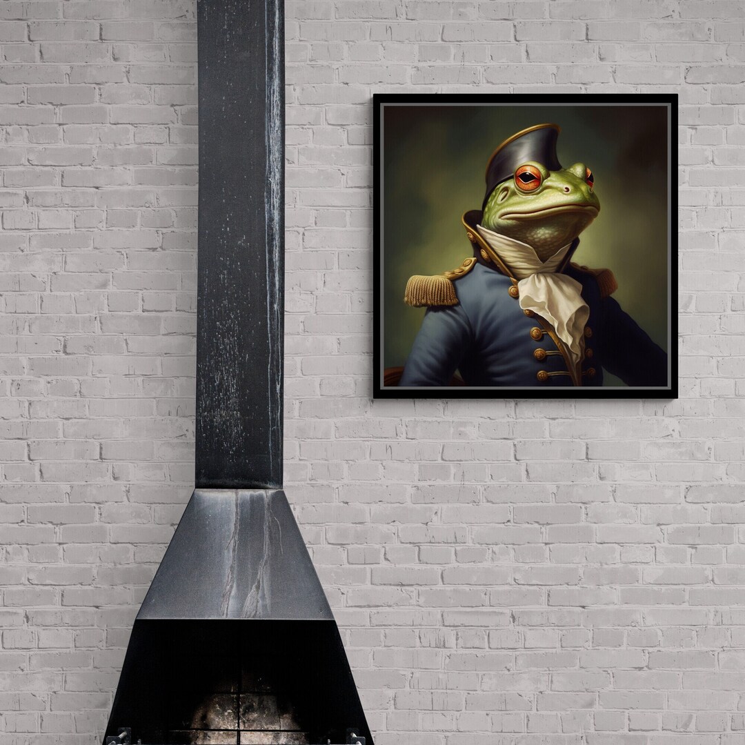 Commander Frog Wall Art, Portrait Frog Framed Canvas, Abstract Frog ...
