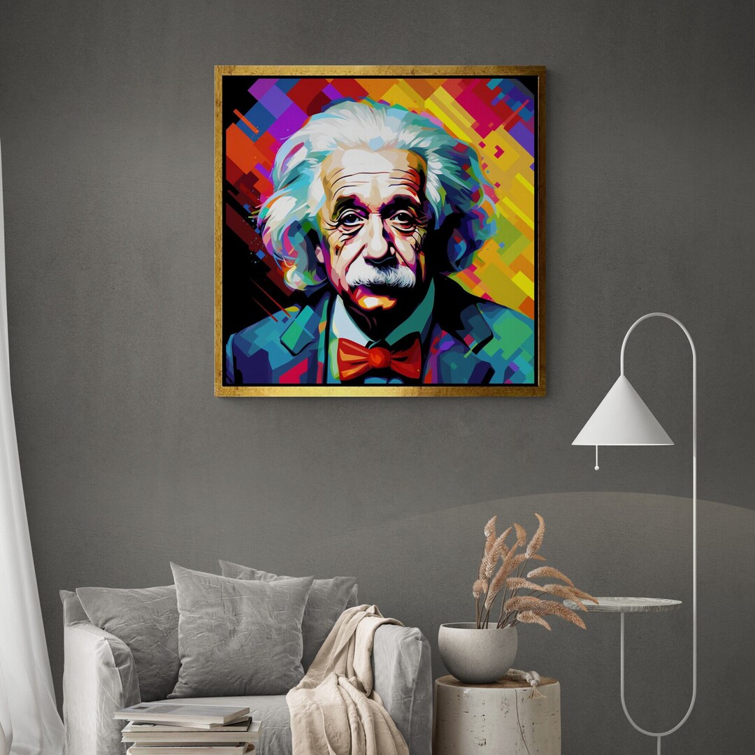 Albert Einstein Framed Canvas, Colorful Wall Art, Einstein Canvas ...