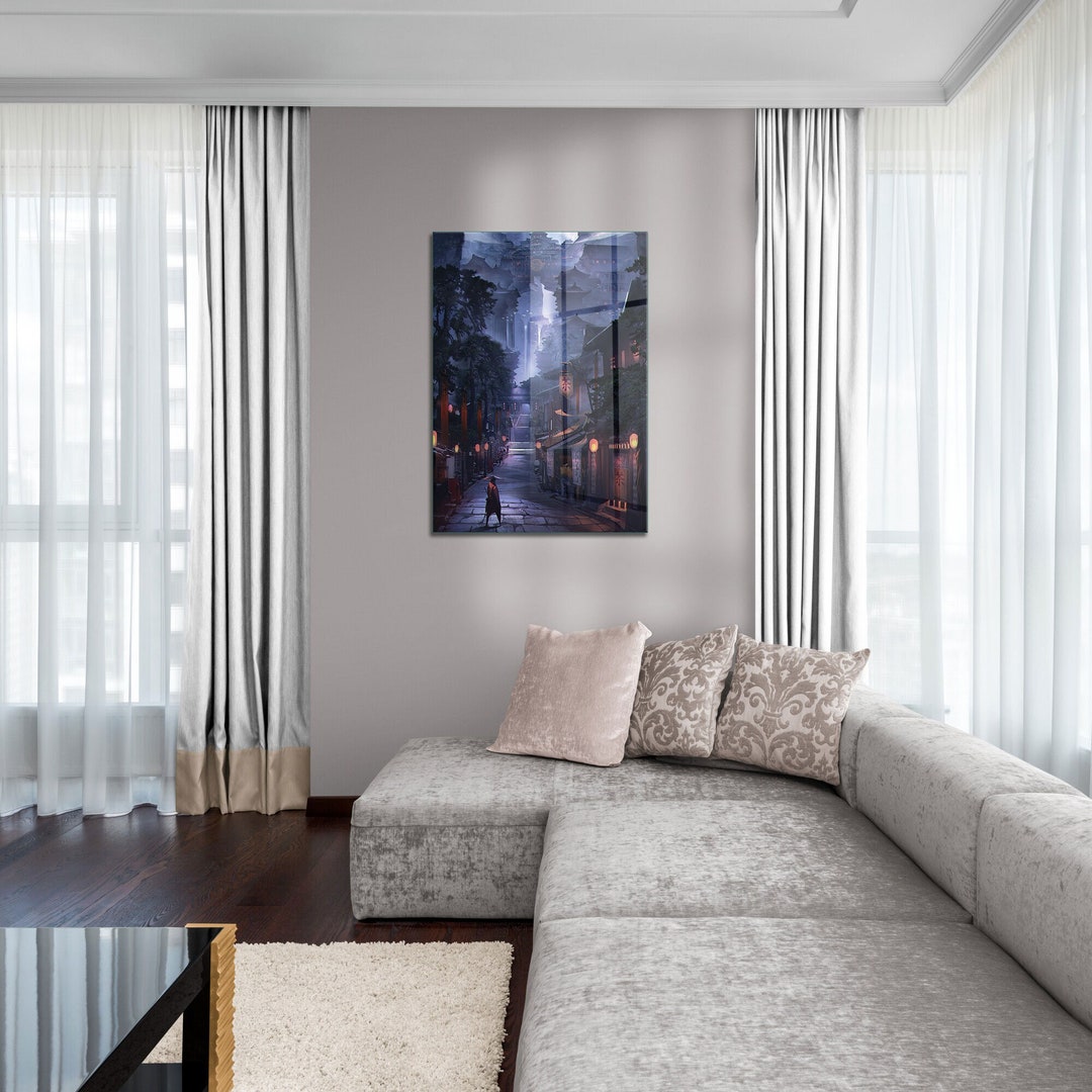 Glass Wall Art, Japanese Landscape Wall Art, Tempered Glass Art, Large ...