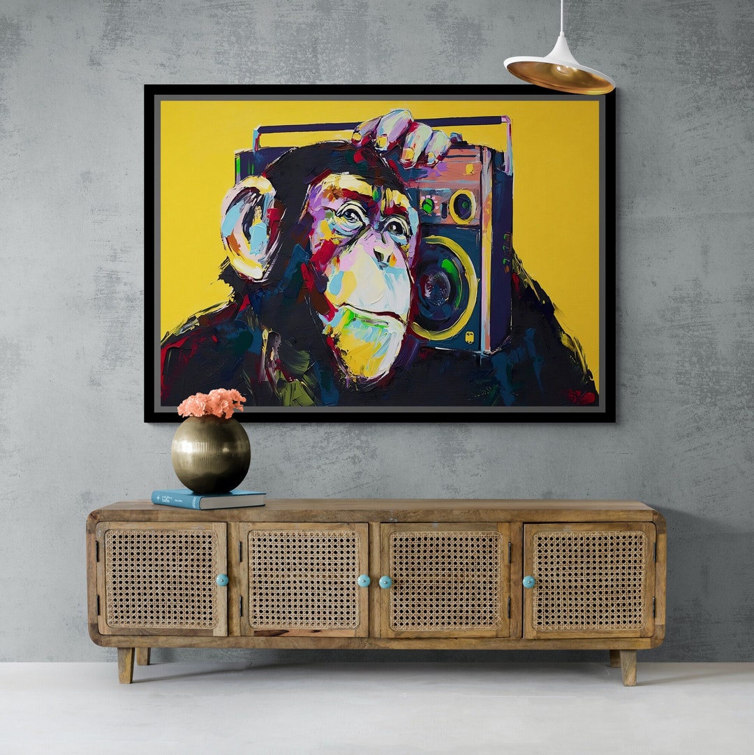Monkey Boombox Framed Canvas, Monkey Wall Art, Colorful Monkey Canvas ...