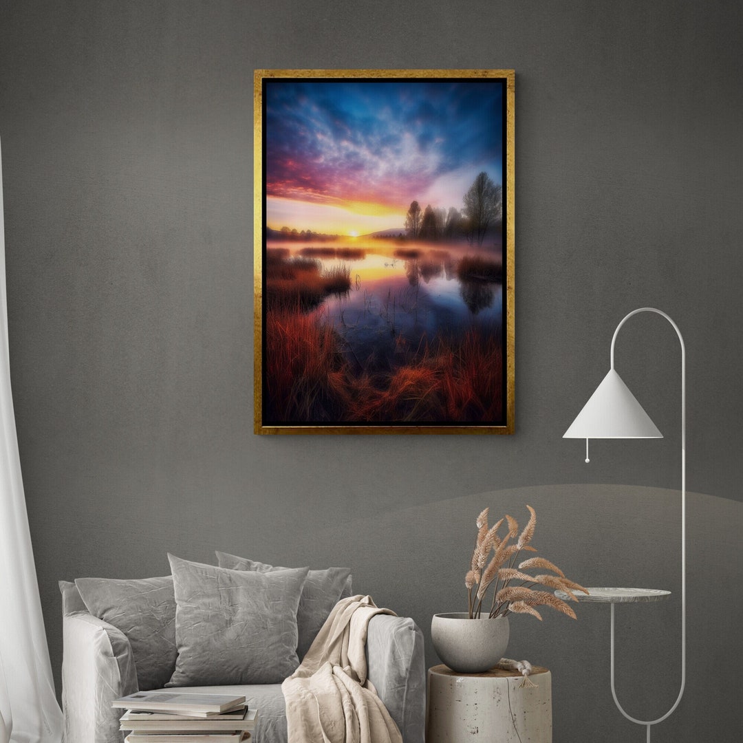 Sunset Wall Art, Nature Canvas, Large Wall Art, Lake Landscape Canvas, Landscape Wall Art ...