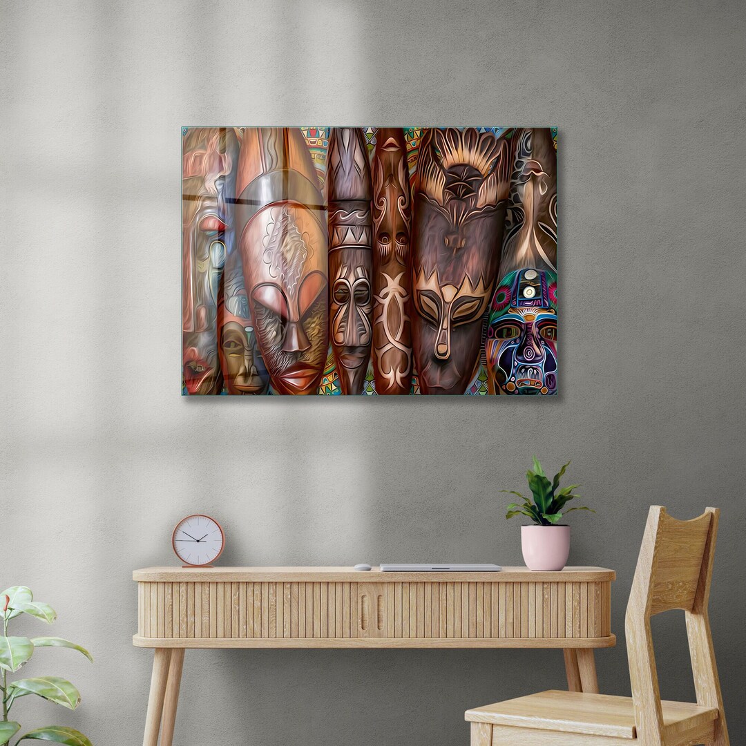 Glass Wall Art, African Tribal Wall Art, Tempered Glass Art, Wall ...