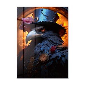 Tempered Glass Wall Art, Surreal Crow Wall Art, Glass Wall Art, Large ...