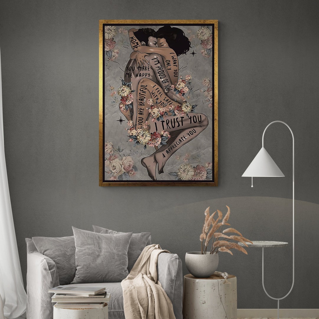 Couple Hugging Wall Art, Nude Couple Canvas, Love Lyrics Roll Canvas ...