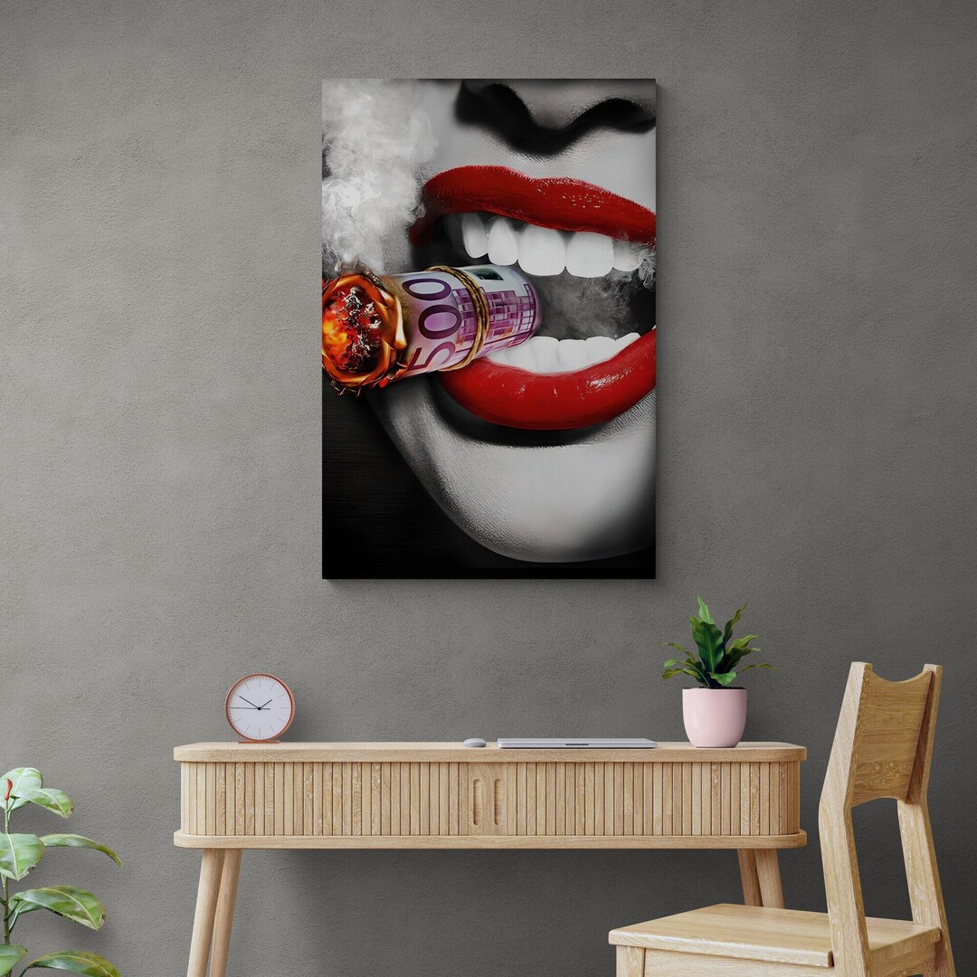 Woman Smoking Cigar Wall Art Woman With Red Lipstick Framed - Etsy