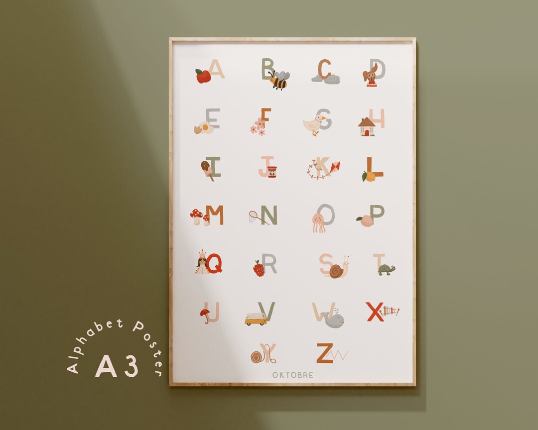 ABC Nursery Poster, A3 Alphabet Poster, Illustrated Alphabet Poster ...