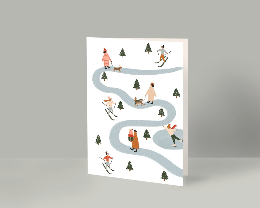 Printable Ski Christmas Card Printable Ice Skating Illustrated ...
