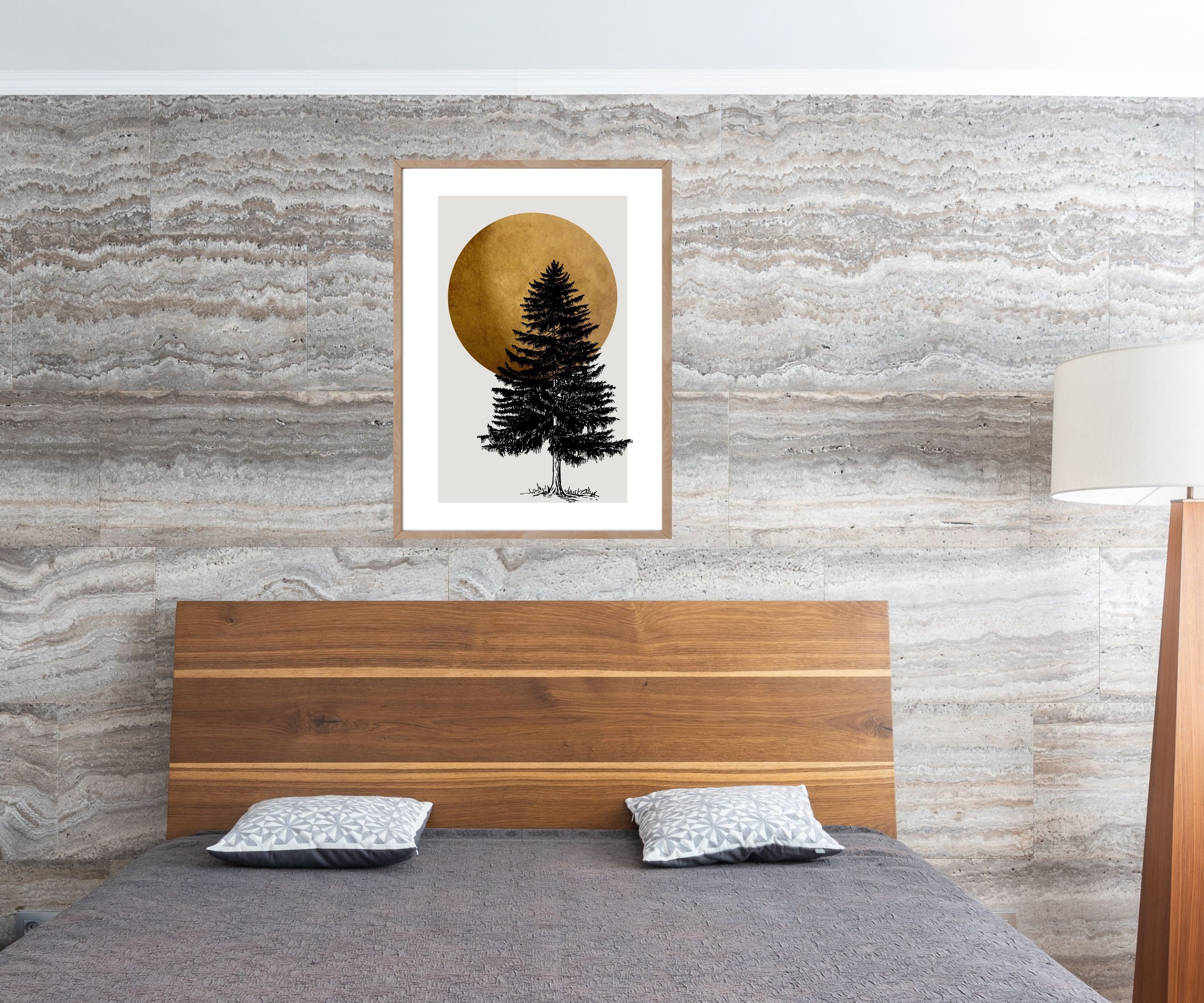 Printable Nature Wall Art | Tree Silhouette and Big Moon Poster | Boho ...