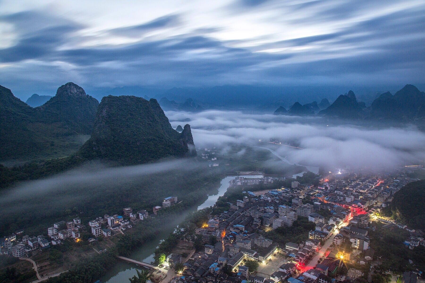 Yangshuo China Mountains Foggy and Misty Landscape Chinese Wall Art ...