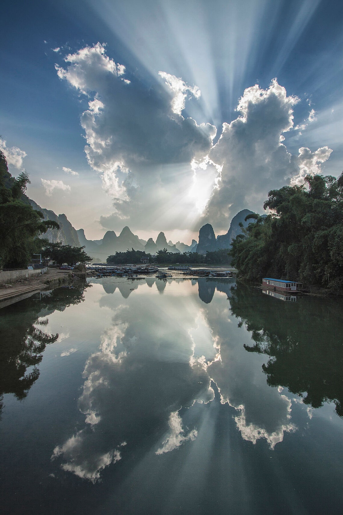 China Wall Art Yangshuo China Mountains Dusty Sunbeam Landscape at the ...