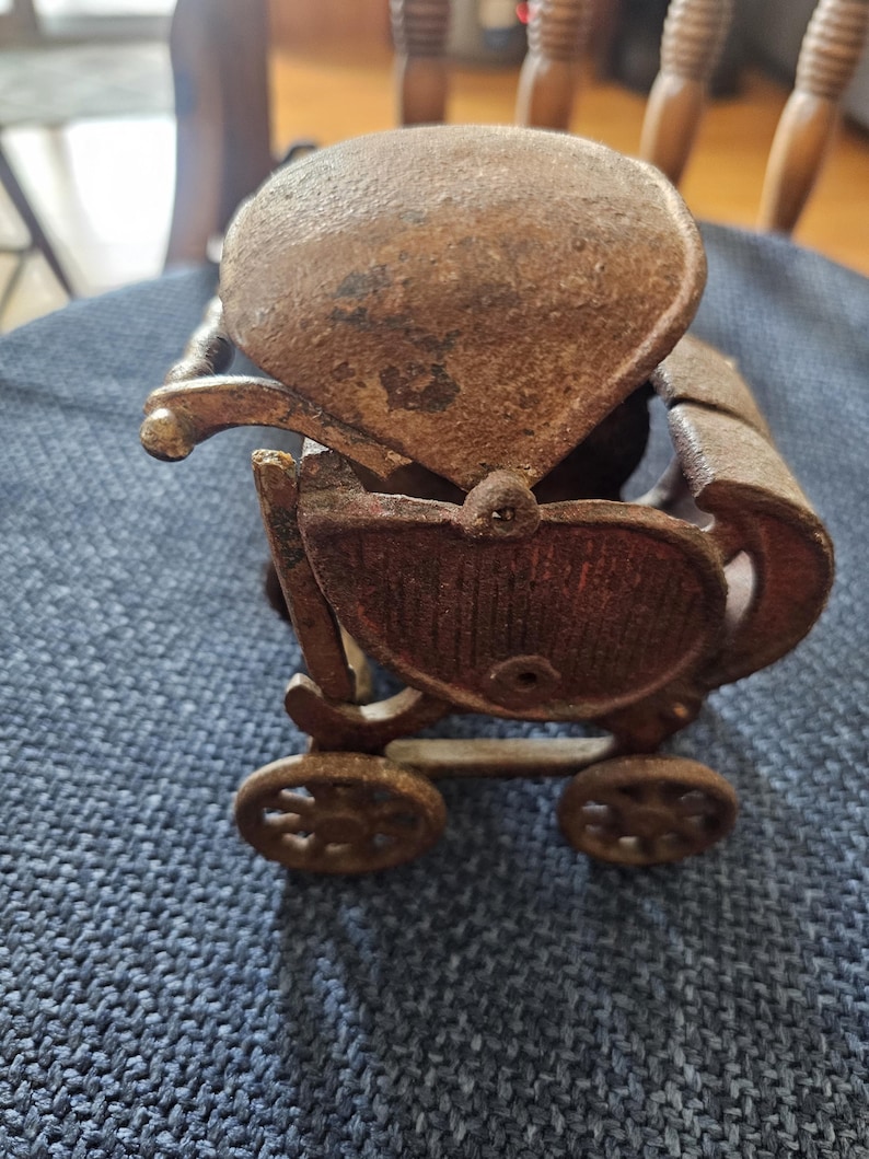 Antique Cast Iron Metal Miniature Doll Size Baby Carriage Buggy as is ...