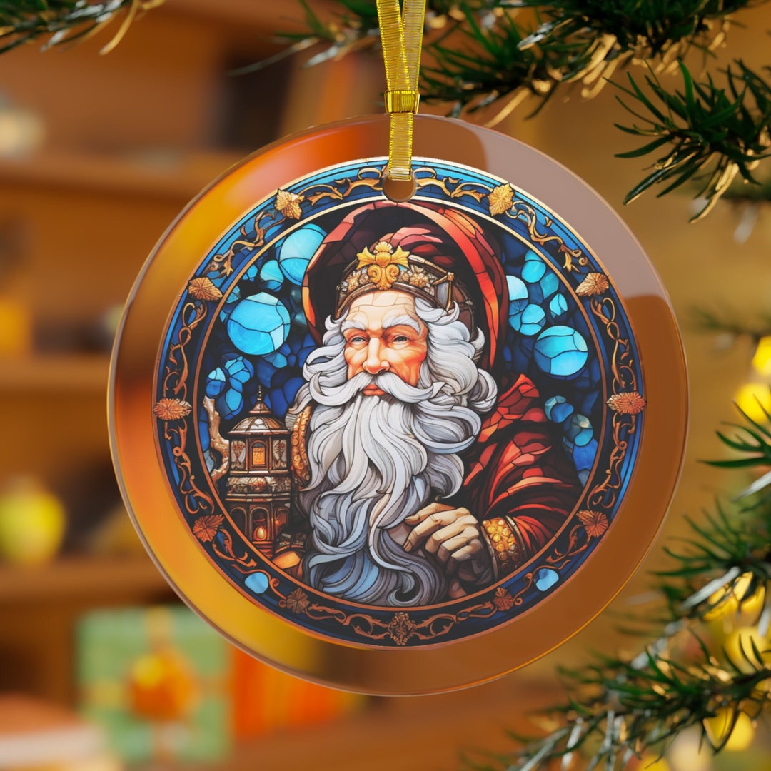 Santa Clause Glass Ornament Stained Glass Look Design - Etsy