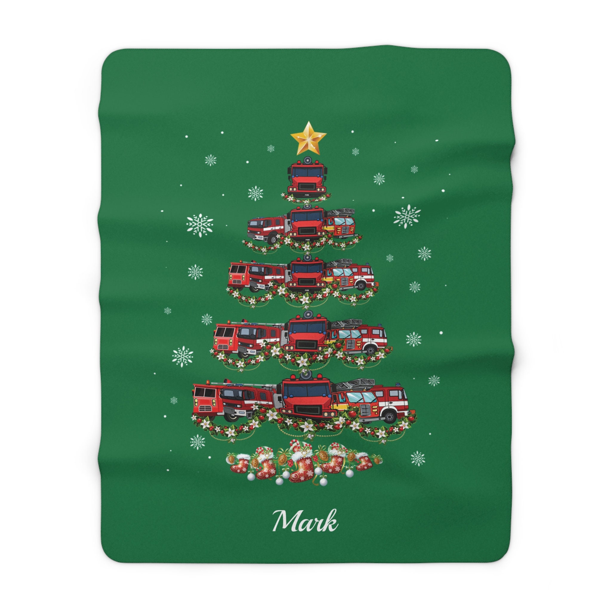 Personalized Firefighter Sherpa Blanket With Fire Engine Christmas Tree ...