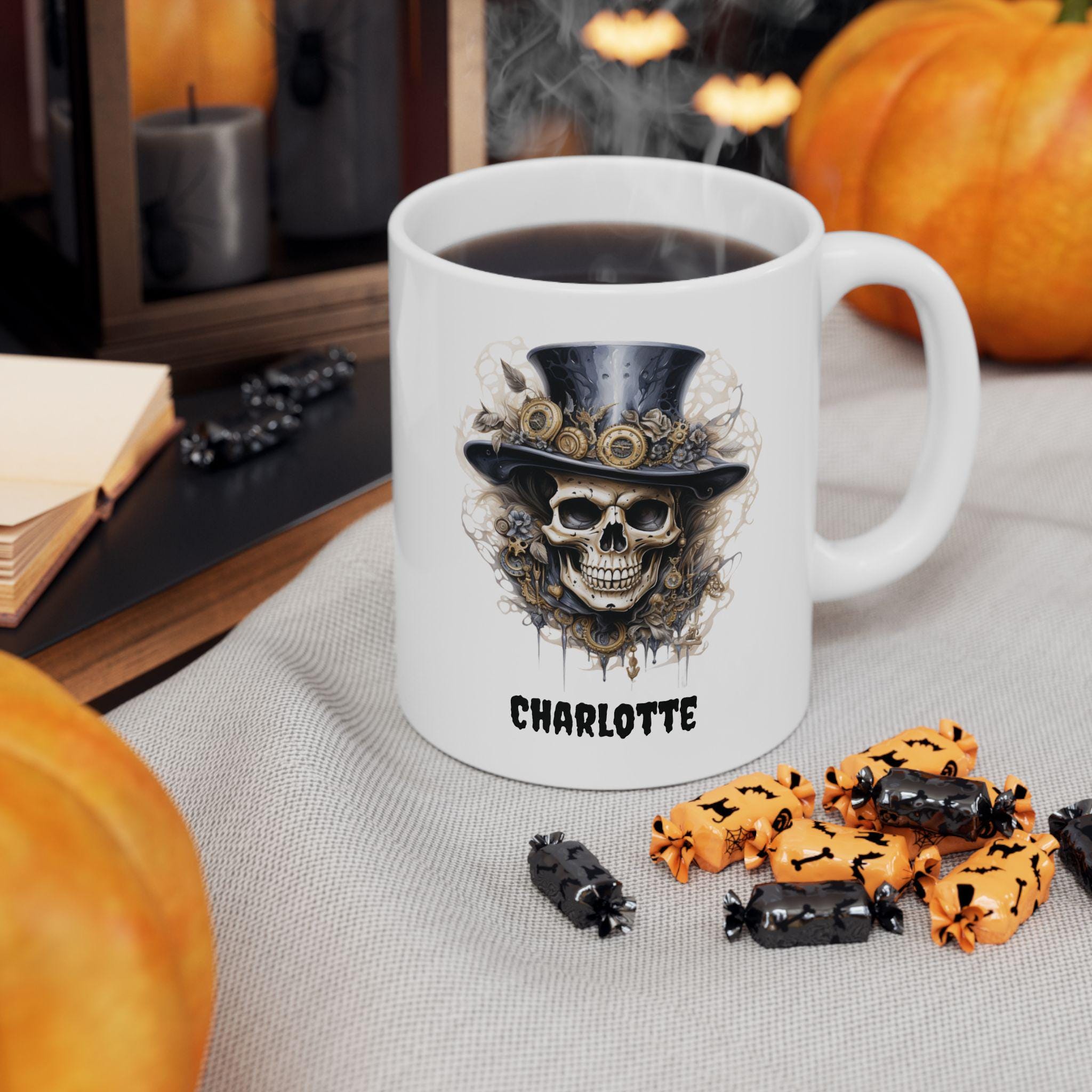 Personalized Gothic Skeleton Mug: Halloween Coffee Mug - Etsy