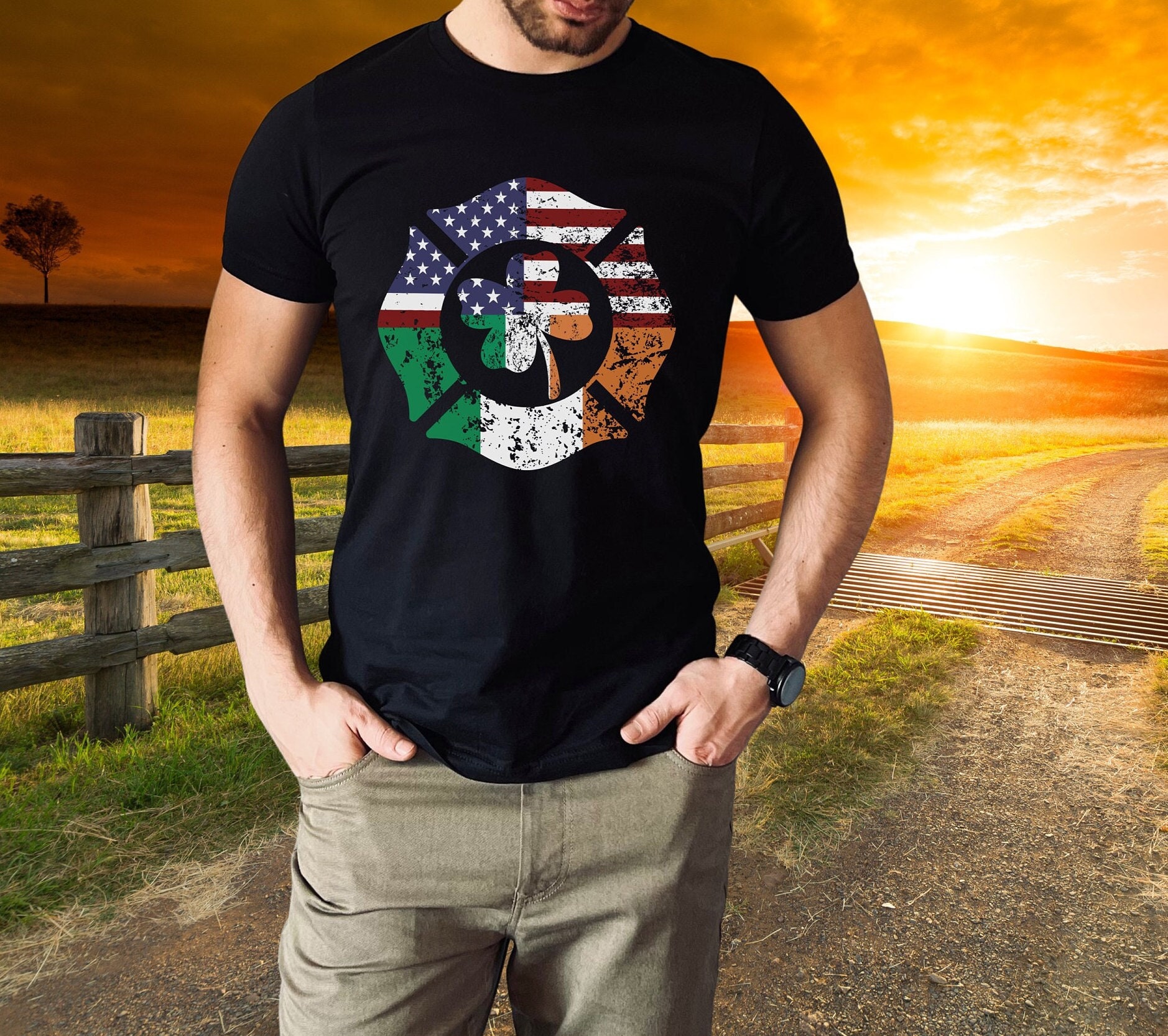 St Patrick's Day Firefighter T-shirt, Firefighter Shamrock T-shirt ...