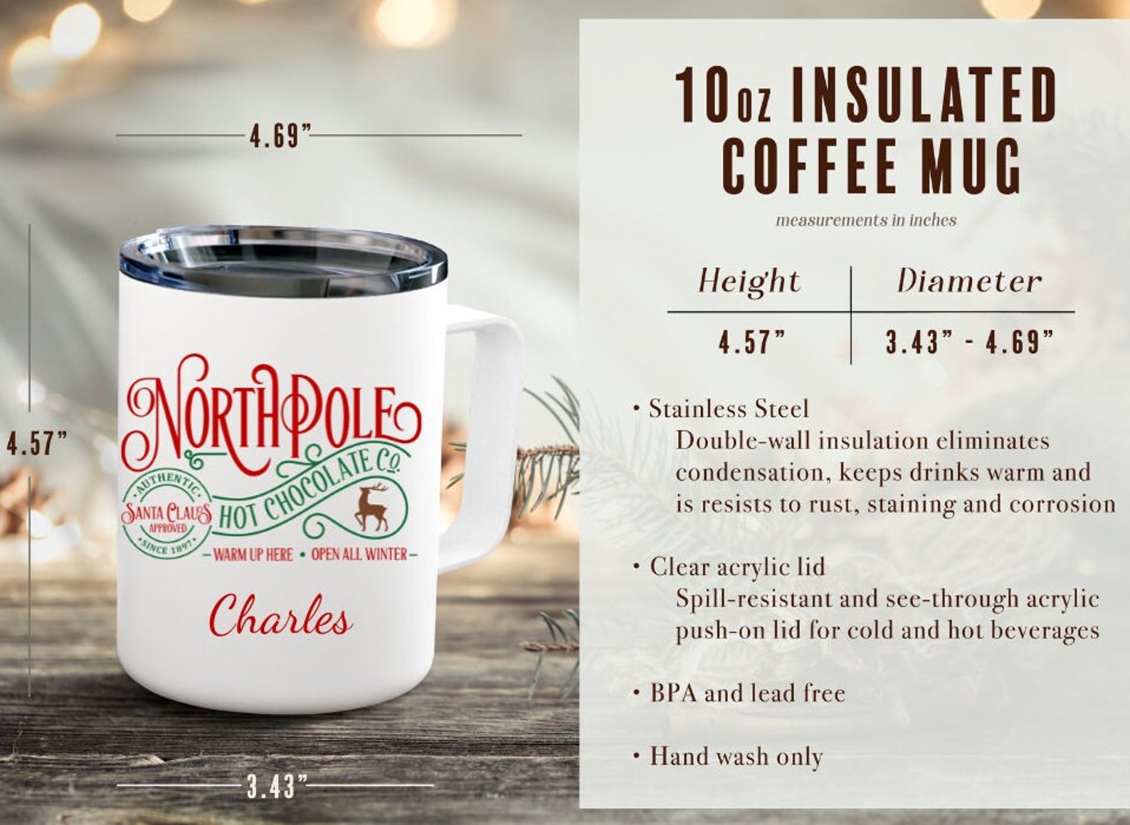Personalized Kids Hot Chocolate Mug, North Pole Mug Gift for Her & Him ...