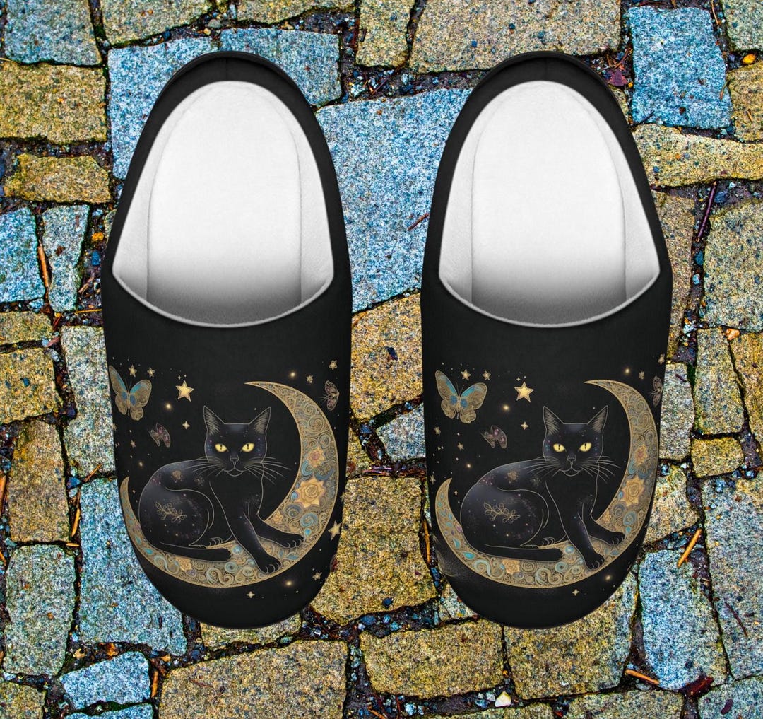 Cozy Slippers, Black Cat House Shoes, Women's or Men's Gift, Cozy Couch ...