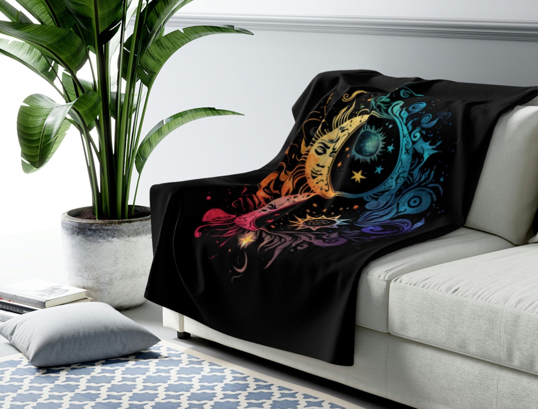 Celestial Moon and Sun Fleece Sherpa Blanket Magical Throw - Etsy