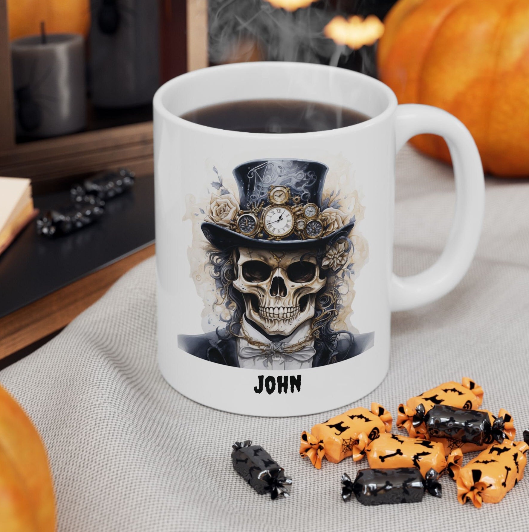 Personalized Gothic Skeleton Mug: Halloween Coffee Mug - Etsy