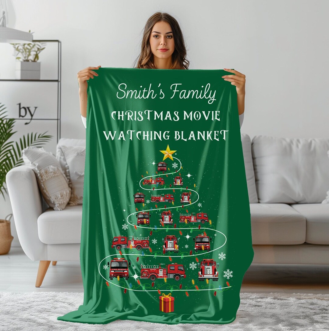 Personalized Firefighter Sherpa Blanket: Fire Engine Christmas Tree - Etsy