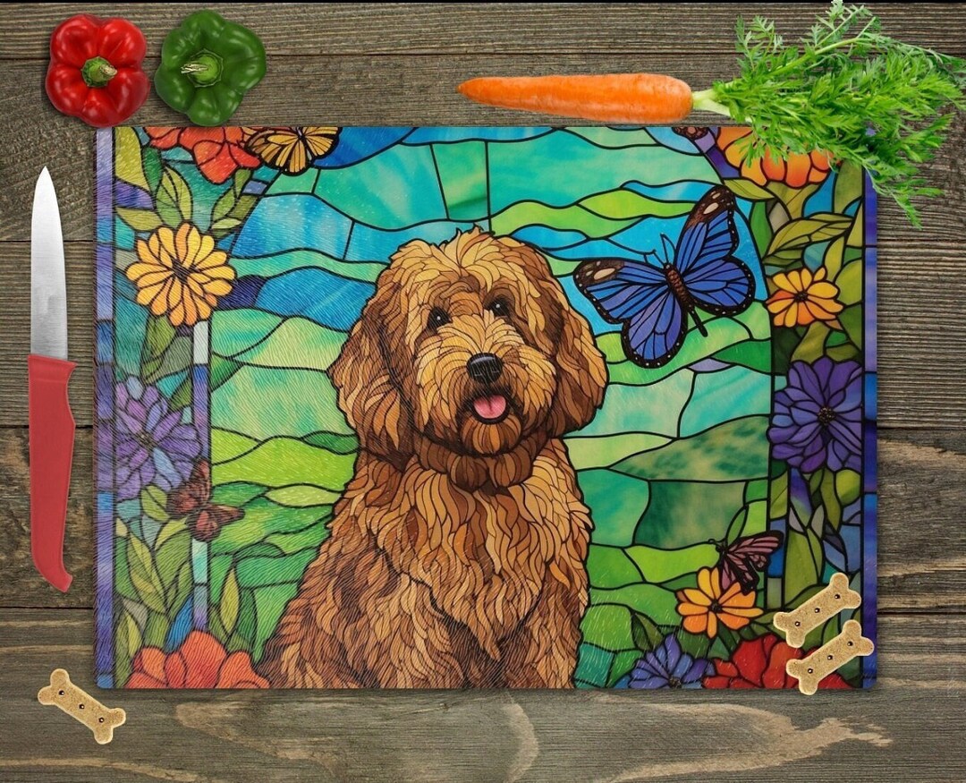 Labradoodle Stained Glass Cutting Board: Tempered Glass Serving Tray - Etsy