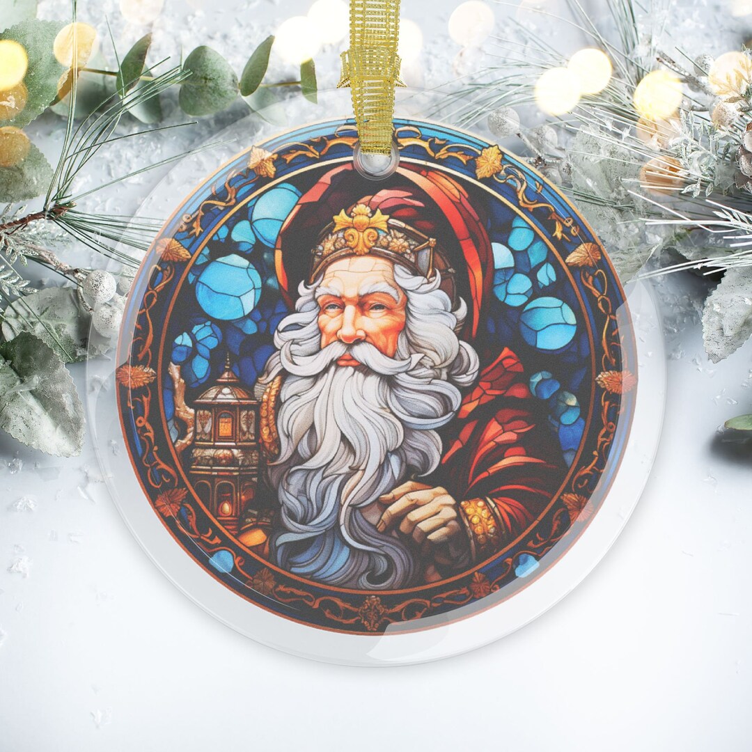 Santa Clause Glass Ornament Stained Glass Look Design - Etsy