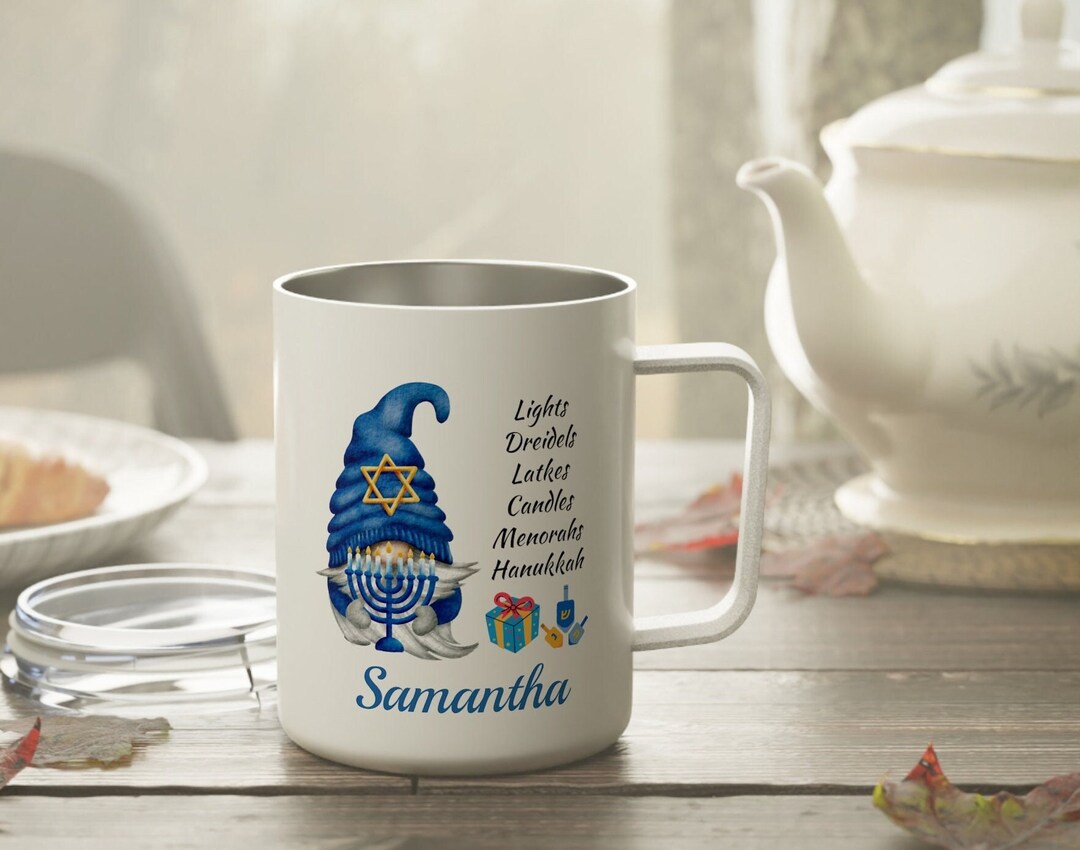 Menorah Mug Personalized Hanukkah Hot Chocolate Mug With Lid Hanukkah ...