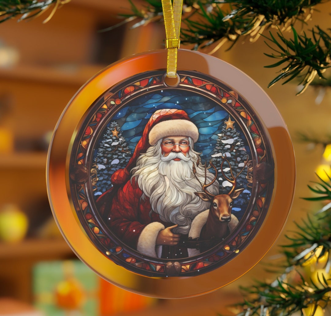 Santa Clause Glass Ornament Stained Glass Look Design - Etsy
