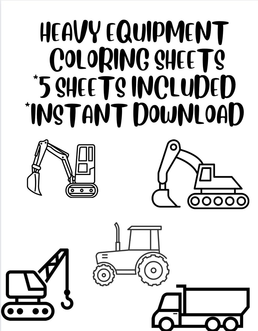 Heavy Equipment Coloring Sheets - Etsy