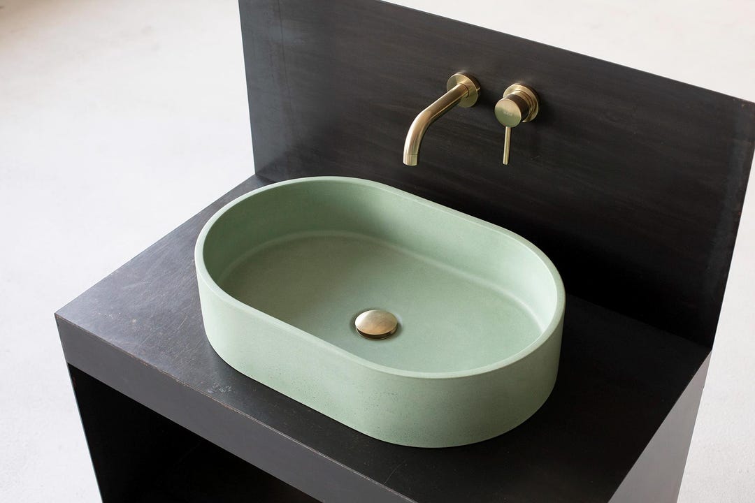 Large Oval Concrete Sink: Mint Green BTN107 Powder Room Basin - Etsy