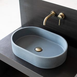 Large Oval Concrete Sink: Navy Blue Powder Room Vessel - Etsy
