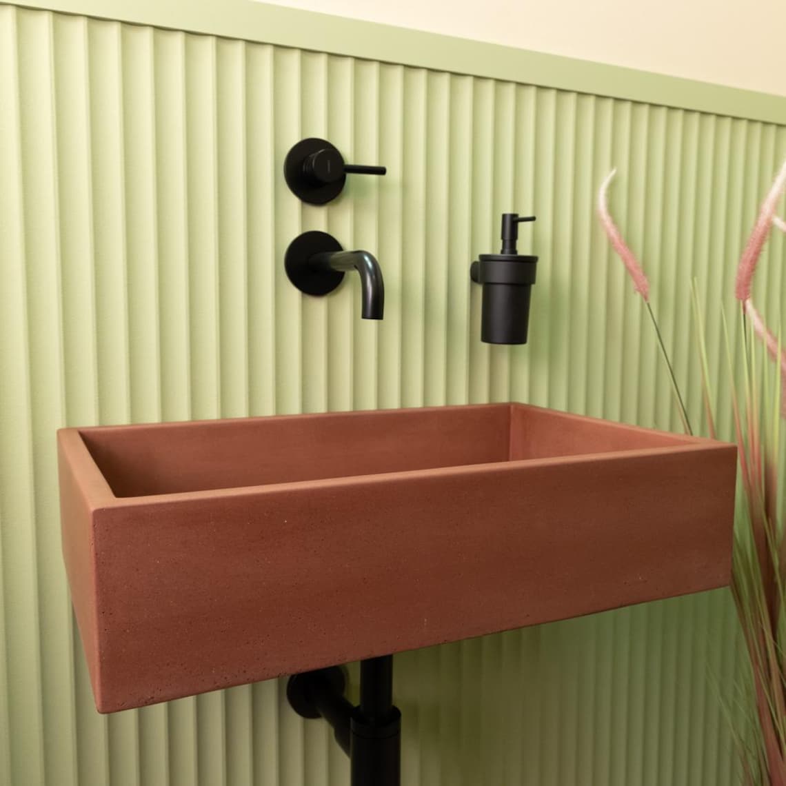 Rectangular Concrete Vessel Sink: Wall-hung Concrete Basin Brick Red ...