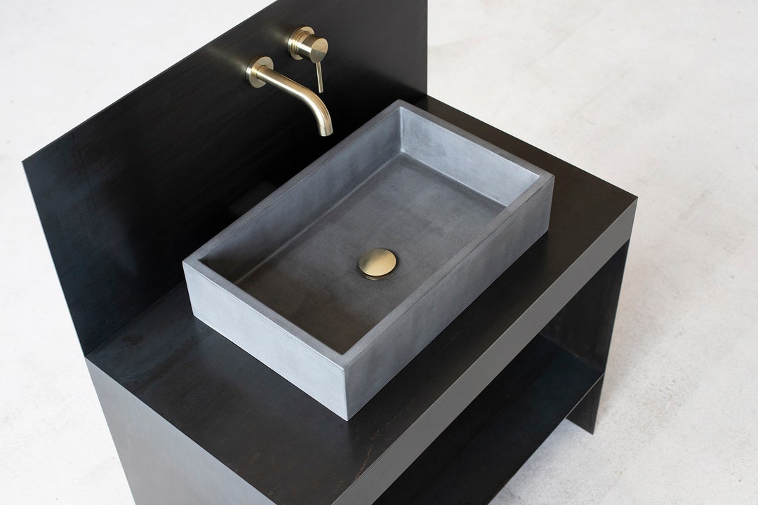 Solid Block Rectangular Concrete Vessel Sink 55x35 Cm. 21 3/4 X 12 3/4 ...