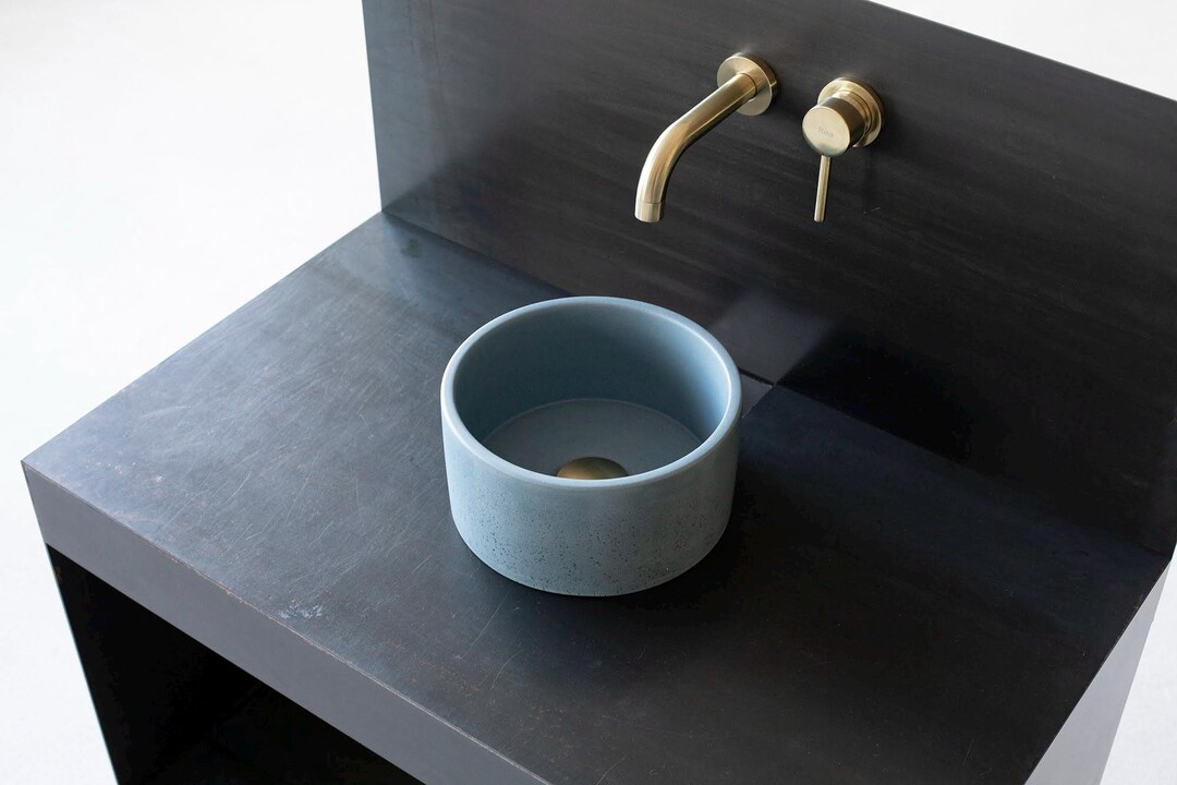 Small Wash Basin. Powder Room Concrete Sink. Navy Blue BTN109. D25cm - Etsy