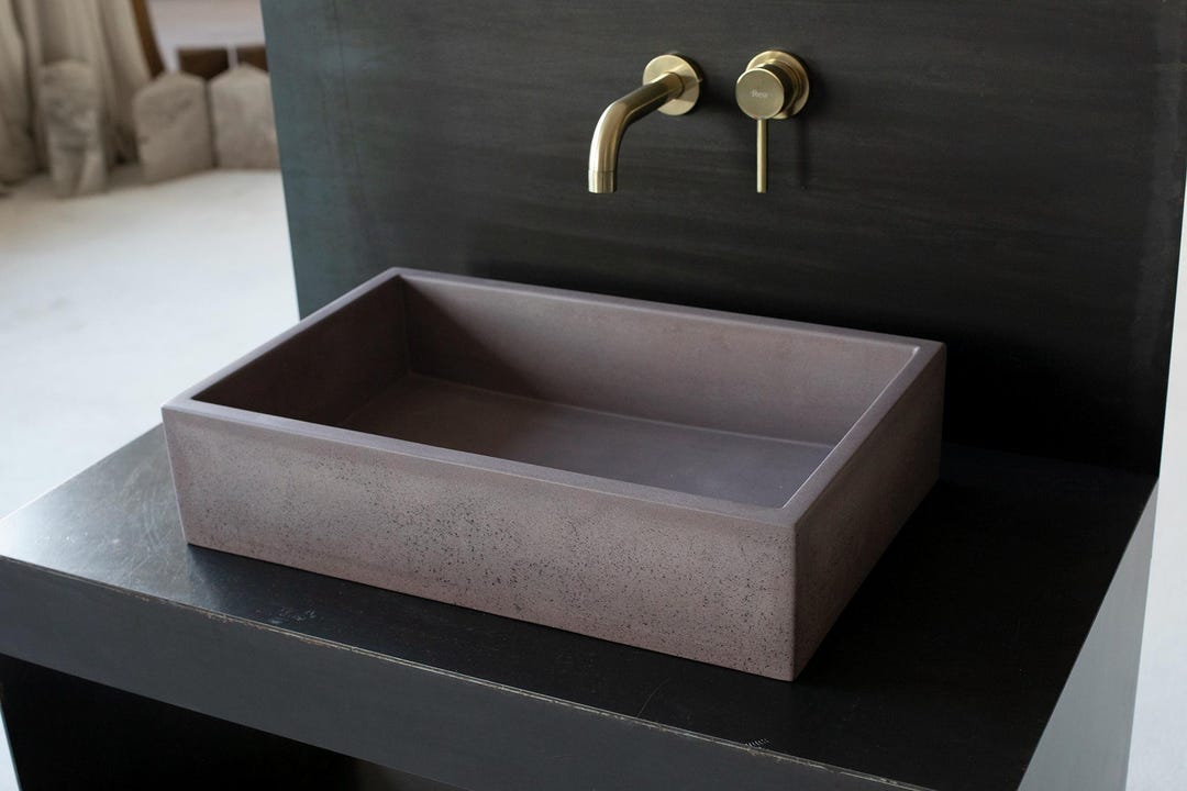 Solid Block Rectangular Concrete Vessel Sink 55x35 Cm. 21 3/4 X 12 3/4 ...